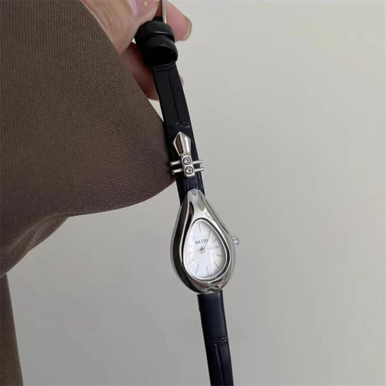 Dainty Black-Gold/Silver Water Drop Shape Leather Watch - WatchwithSun ...