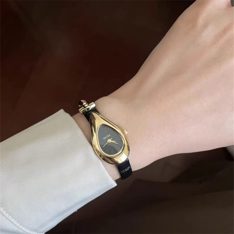 Dainty Black-Gold/Silver Water Drop Shape Leather Watch - WatchwithSun ...
