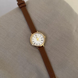 Classic Black/Brown Round Genuine Leather Wristwatch - WatchwithSun ...