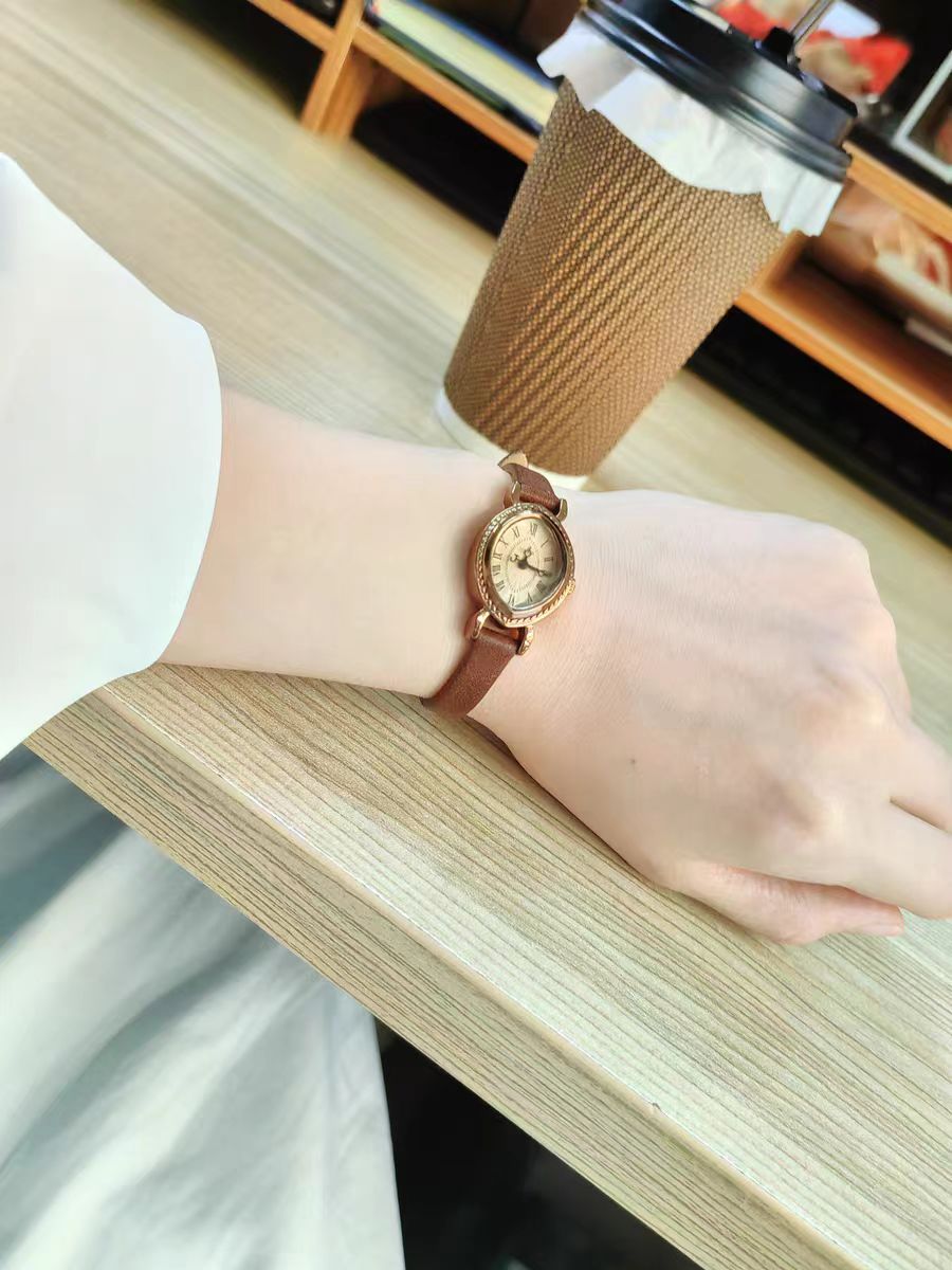 Vintage Brown Bucket-Shaped Leather Watch - WatchwithSun-Dainty & Chic ...