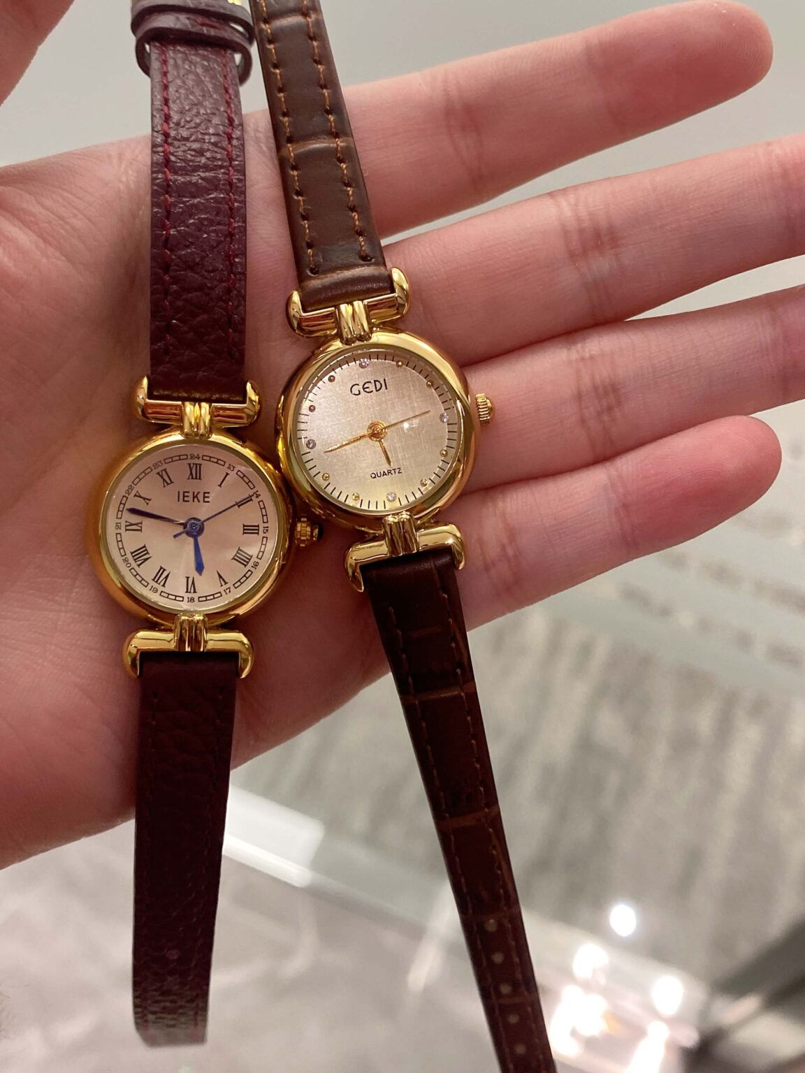 Vintage Black/Brown Small Round Genuine Leather Watch - WatchwithSun ...