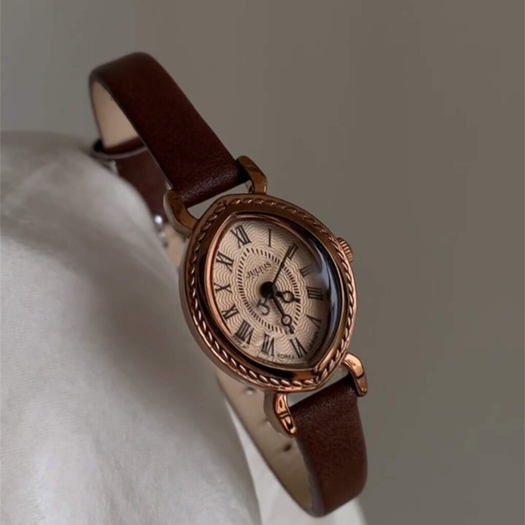Vintage Brown Bucket-Shaped Leather Watch - WatchwithSun-Dainty & Chic ...
