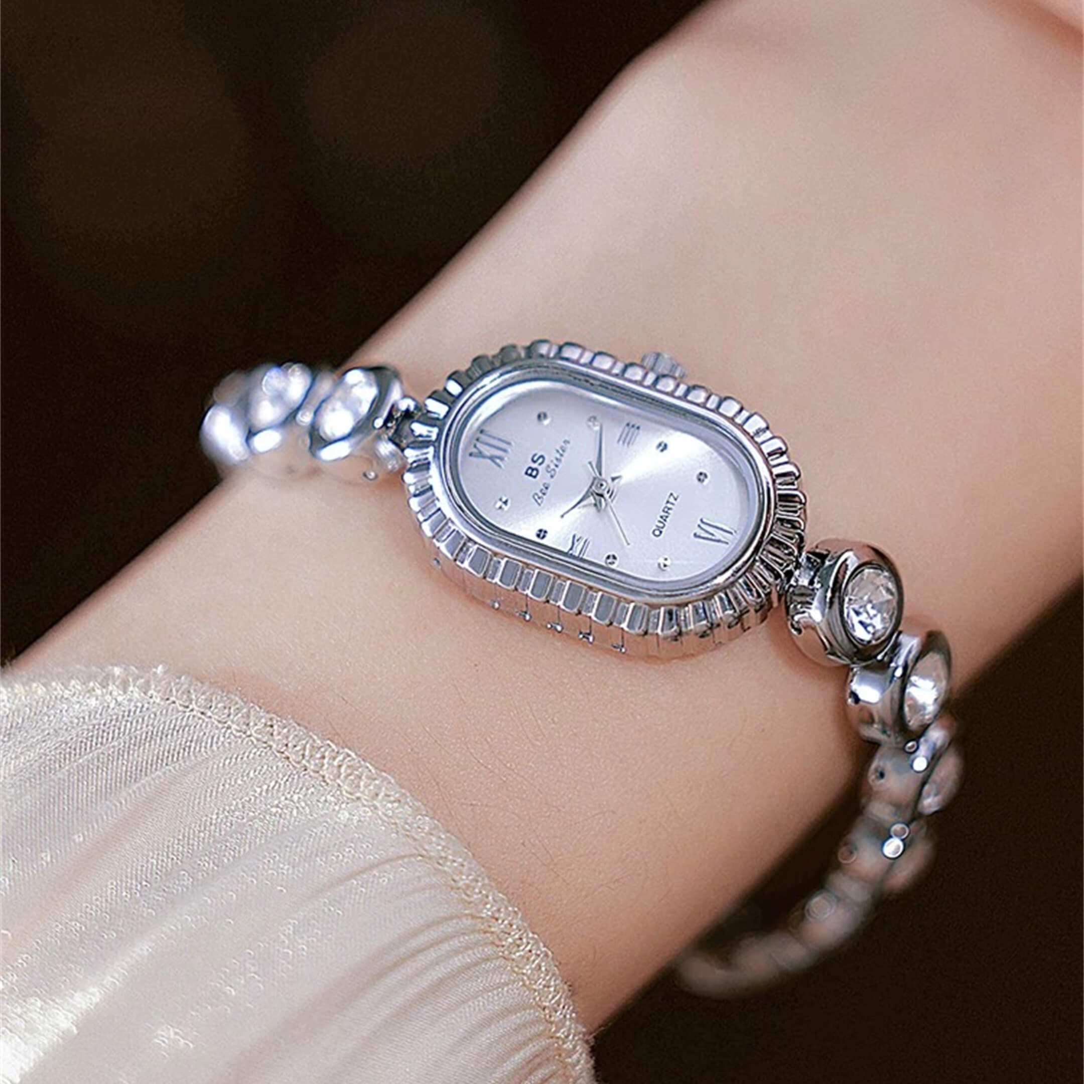 Chic Gold/Silver Round-Square Face Bracelet Watch - WatchwithSun-Dainty ...