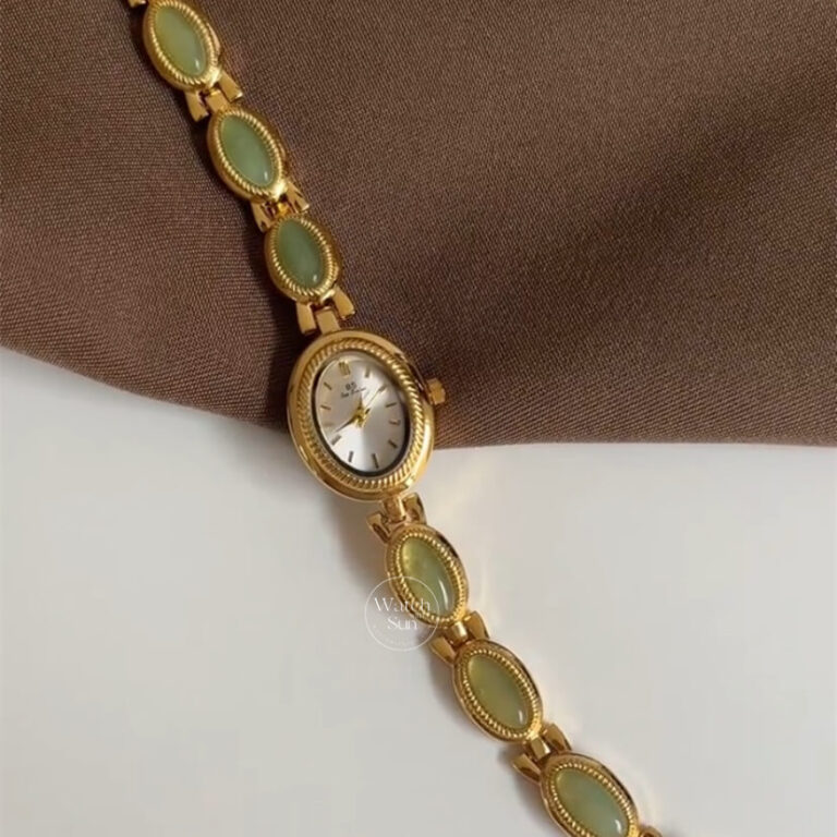 Vintage Style Green Jade Stone Bracelet Watch - WatchwithSun-Dainty ...