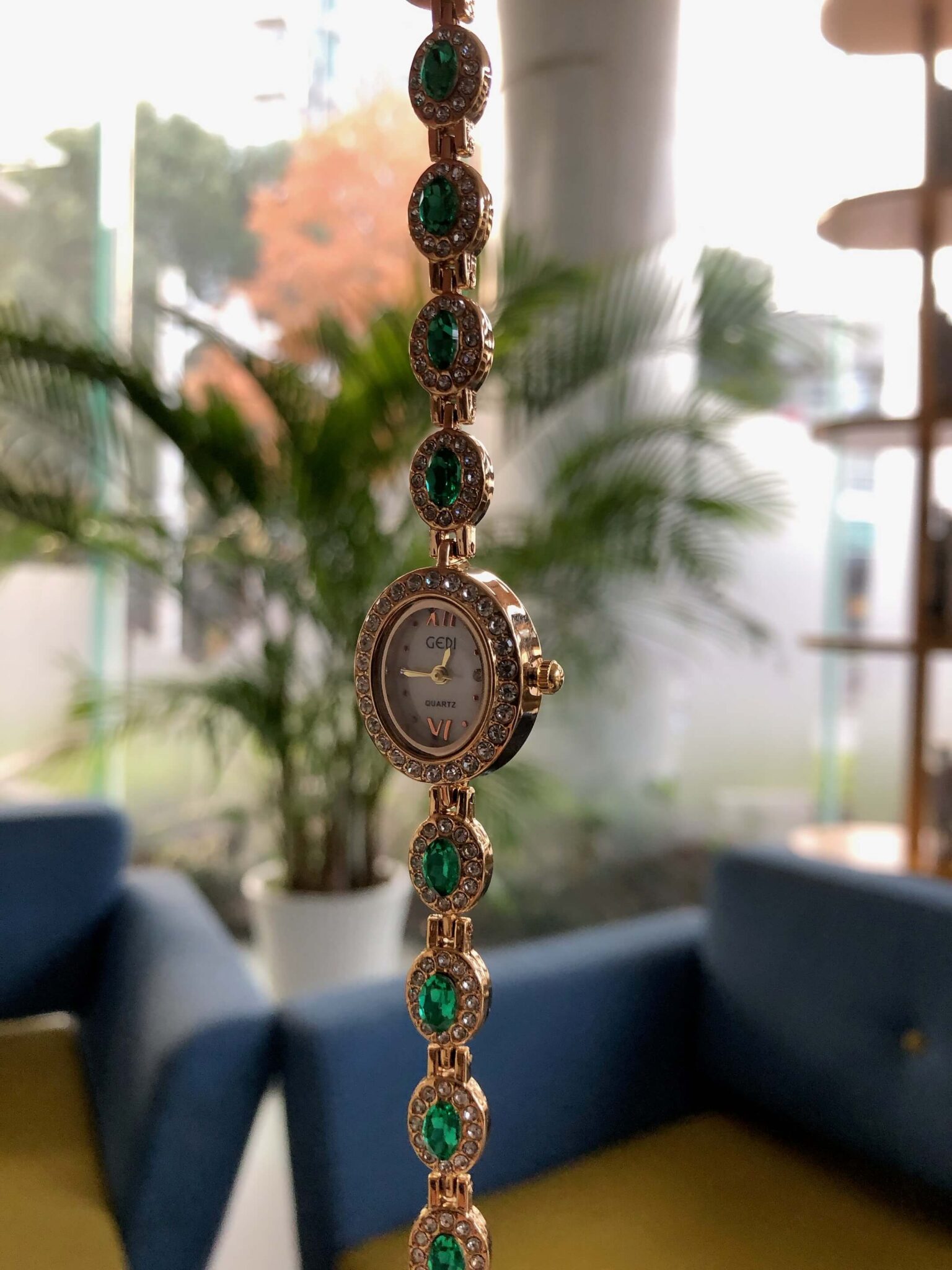 Vintage Style Green Zircon Gold Bracelet Watch - WatchwithSun-Dainty ...