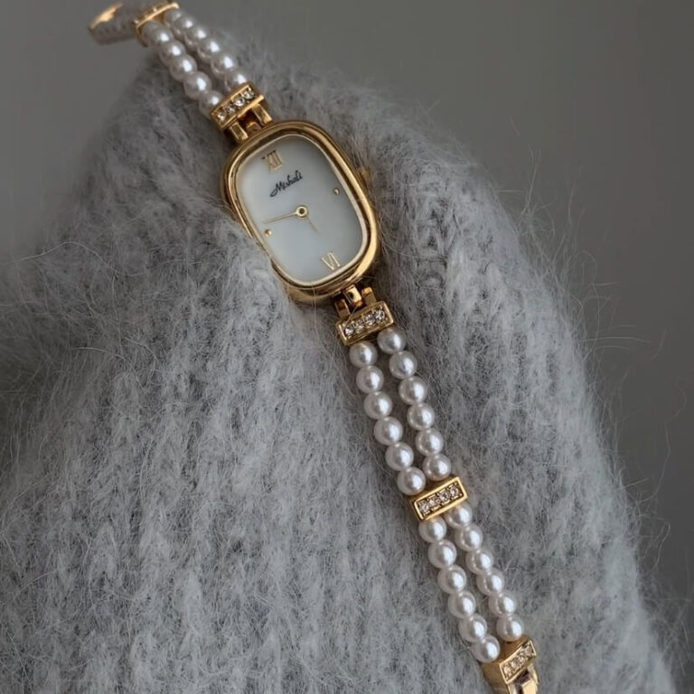 Dainty Mother of Pearl Oval Face Pearl Chain Ladies Watch ...
