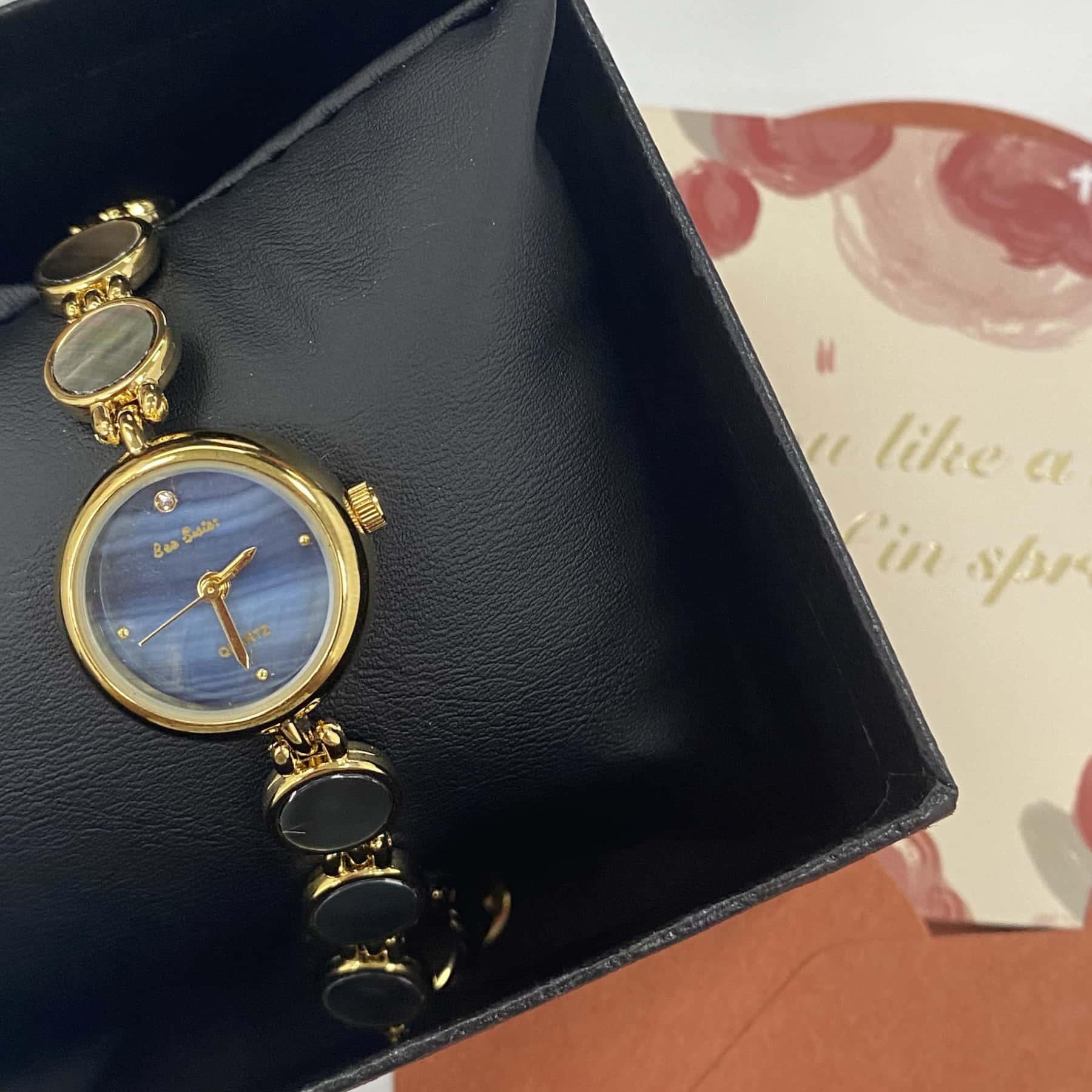 Chic Gold-Blue Mother of Pearl Bracelet Watch - WatchwithSun-Dainty ...