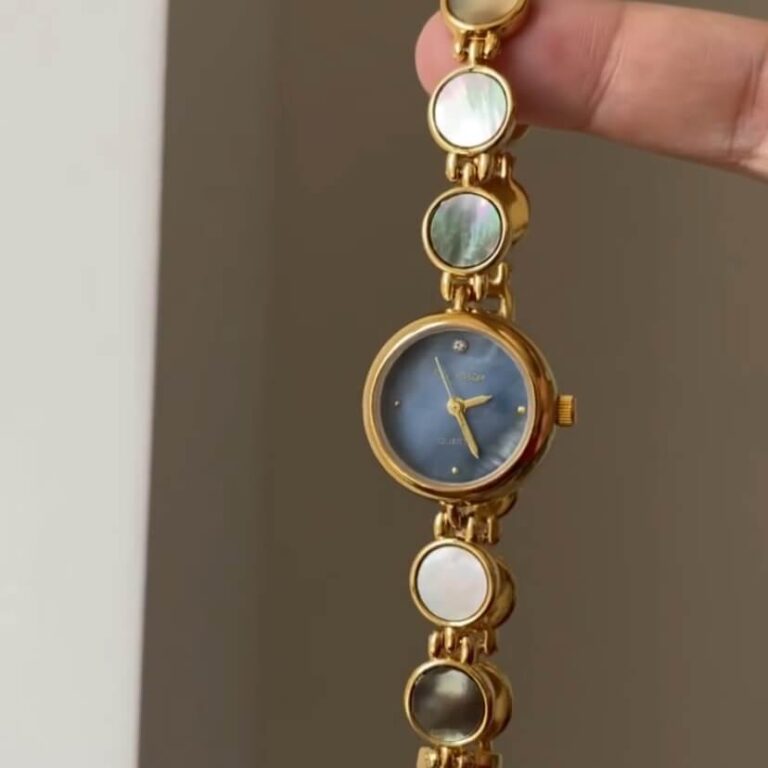 Chic Gold-Blue Mother of Pearl Bracelet Watch - WatchwithSun-Dainty ...