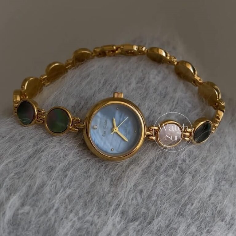 Chic Gold-Blue Mother of Pearl Bracelet Watch - WatchwithSun-Dainty ...