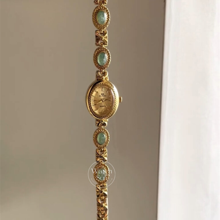 Vintage Oval Face Green Jade Stone Bracelet Watch - WatchwithSun-Dainty ...