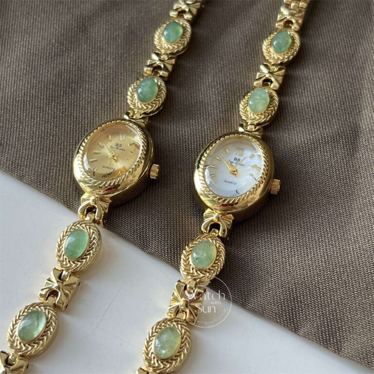 Vintage Oval Face Green Jade Stone Bracelet Watch - WatchwithSun-Dainty ...
