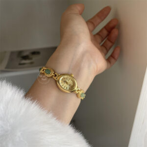 Vintage Oval Face Green Jade Stone Bracelet Watch - WatchwithSun-Dainty ...