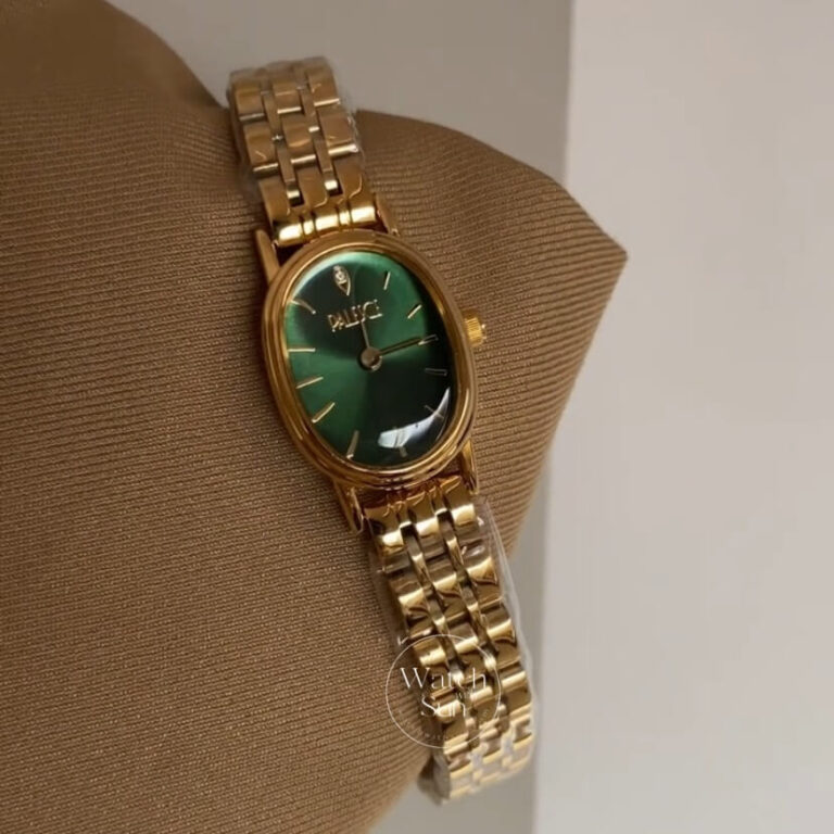 Oval Face Gold/Emerald Green Dial Bracelet Watch - WatchwithSun-Dainty ...