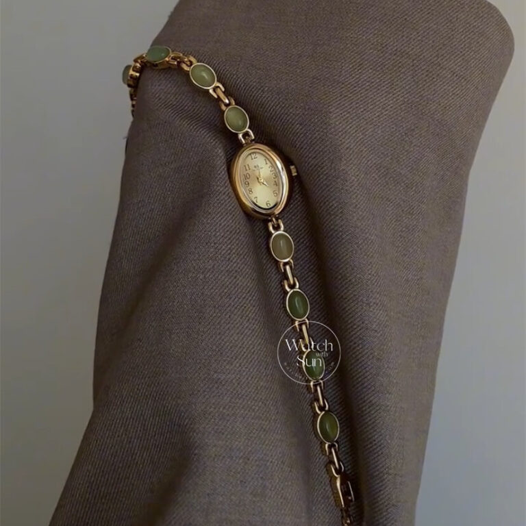 Vintage Style Green Jade Stone Bracelet Watch - WatchwithSun-Dainty ...