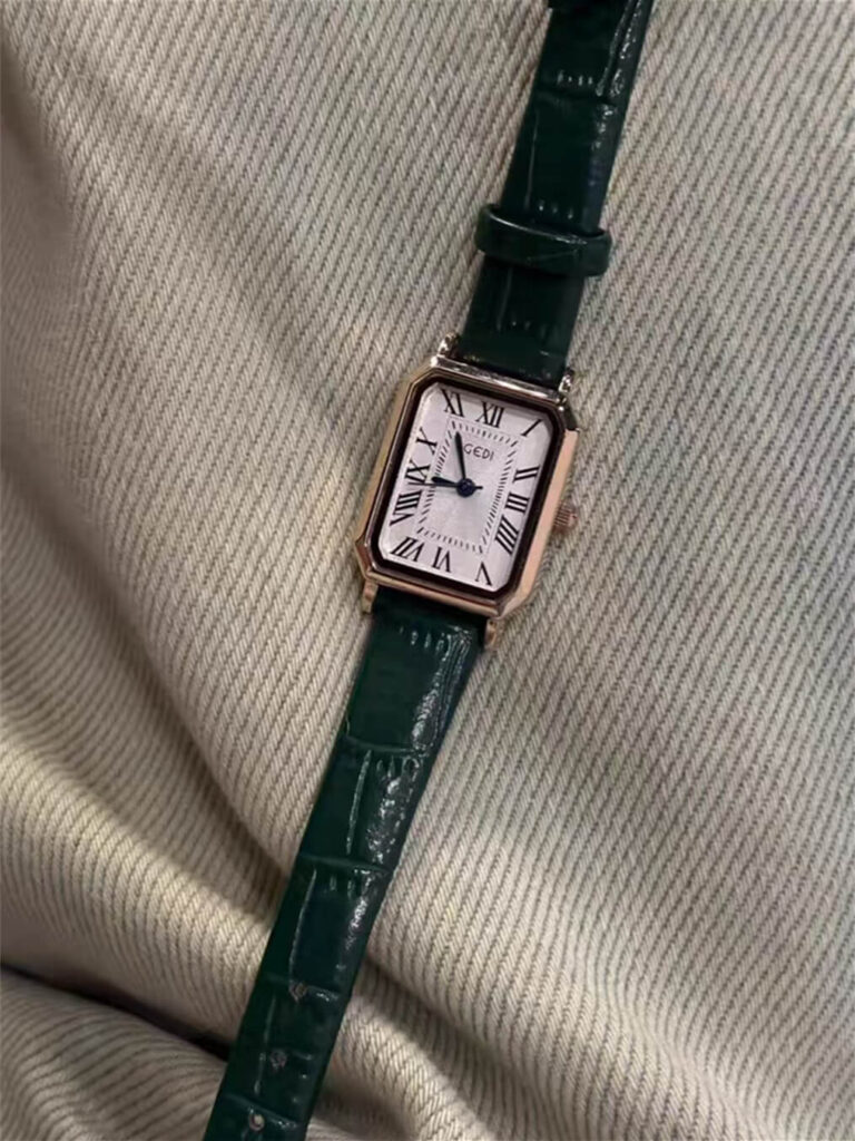 Classic Black/Brown/Green Square Leather Watch - WatchwithSun-Dainty ...