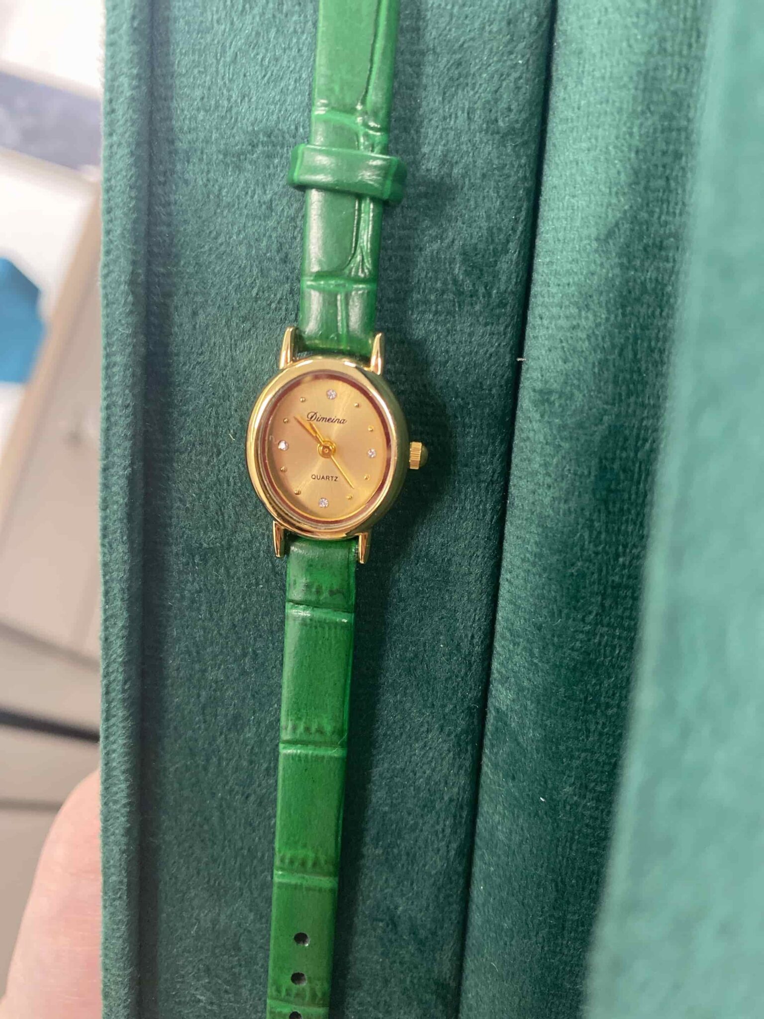 Dainty Gold Small Watch Green Leather Band Watch - WatchwithSun-Dainty ...