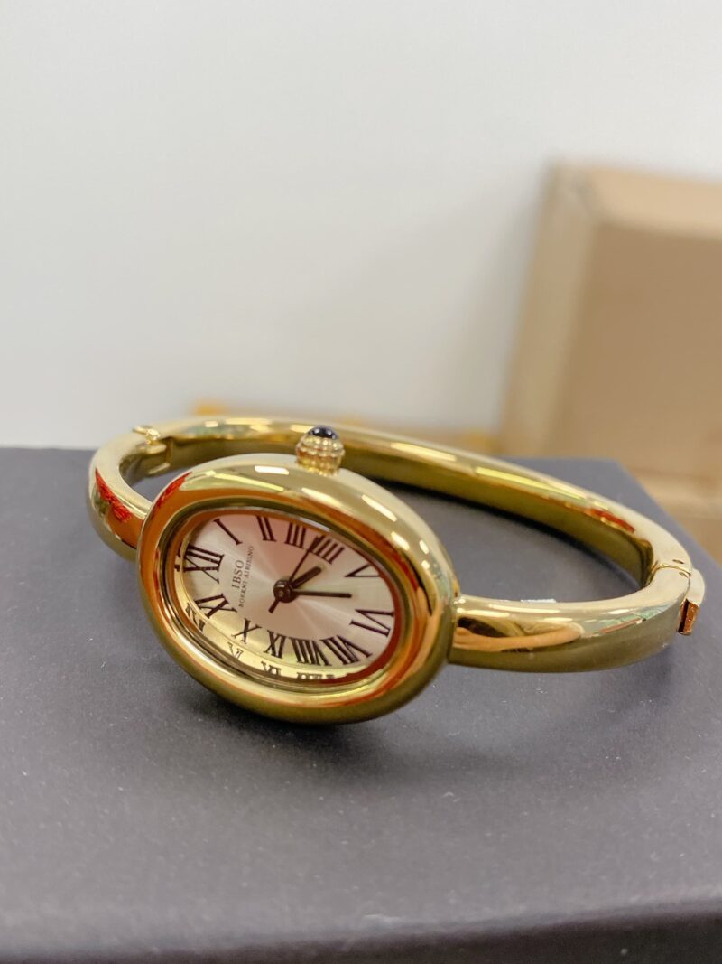 Vintage Gold Oval Watch for Women Roman Numeral Dial Bangle Watch ...