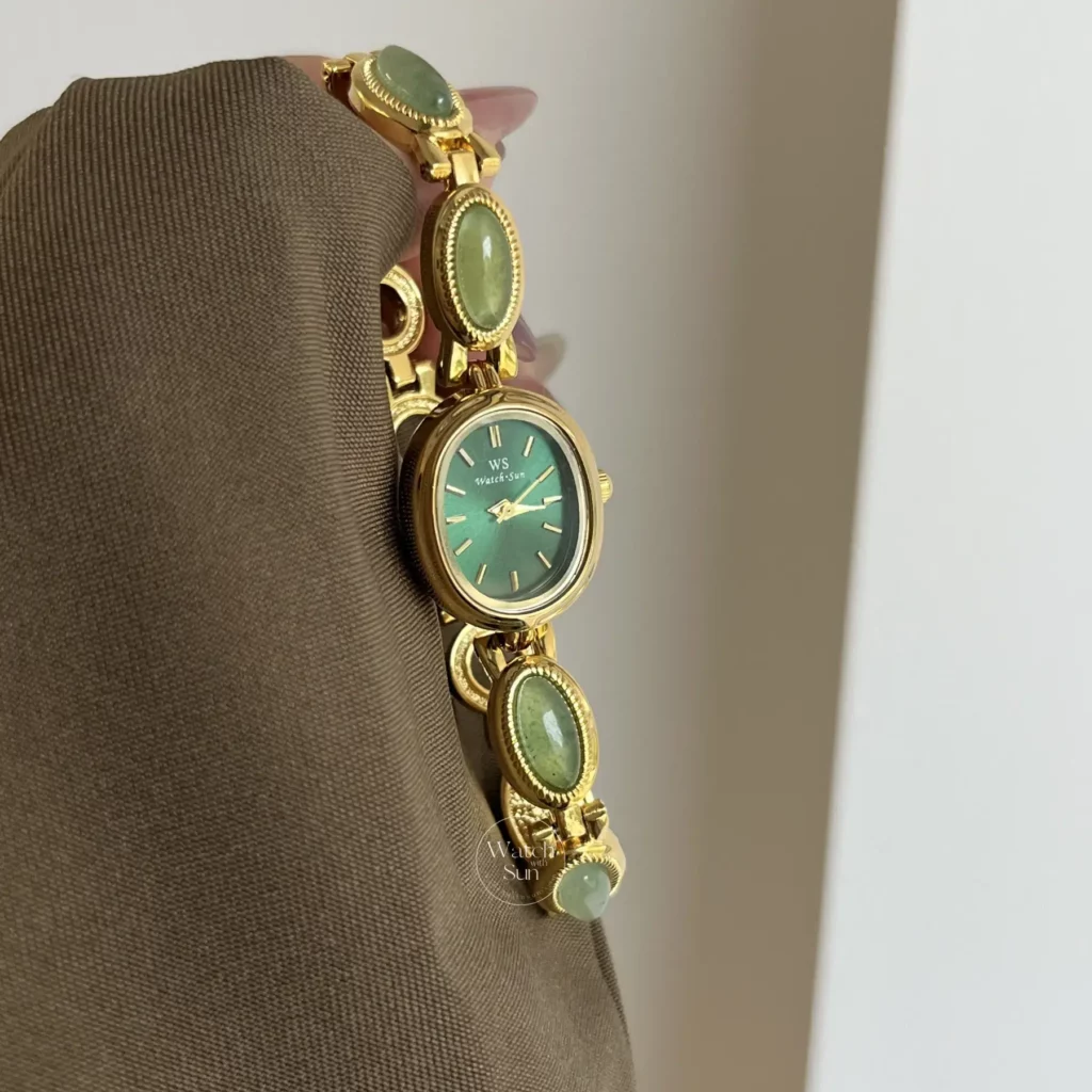 Vintage Style Green Jade Stone Bracelet Watch Green Dial Watch ...